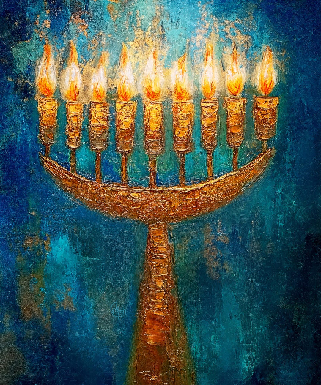 Golden Menorah Painting Hanukkah Chanukah Art Israel Menorah Jewish ...