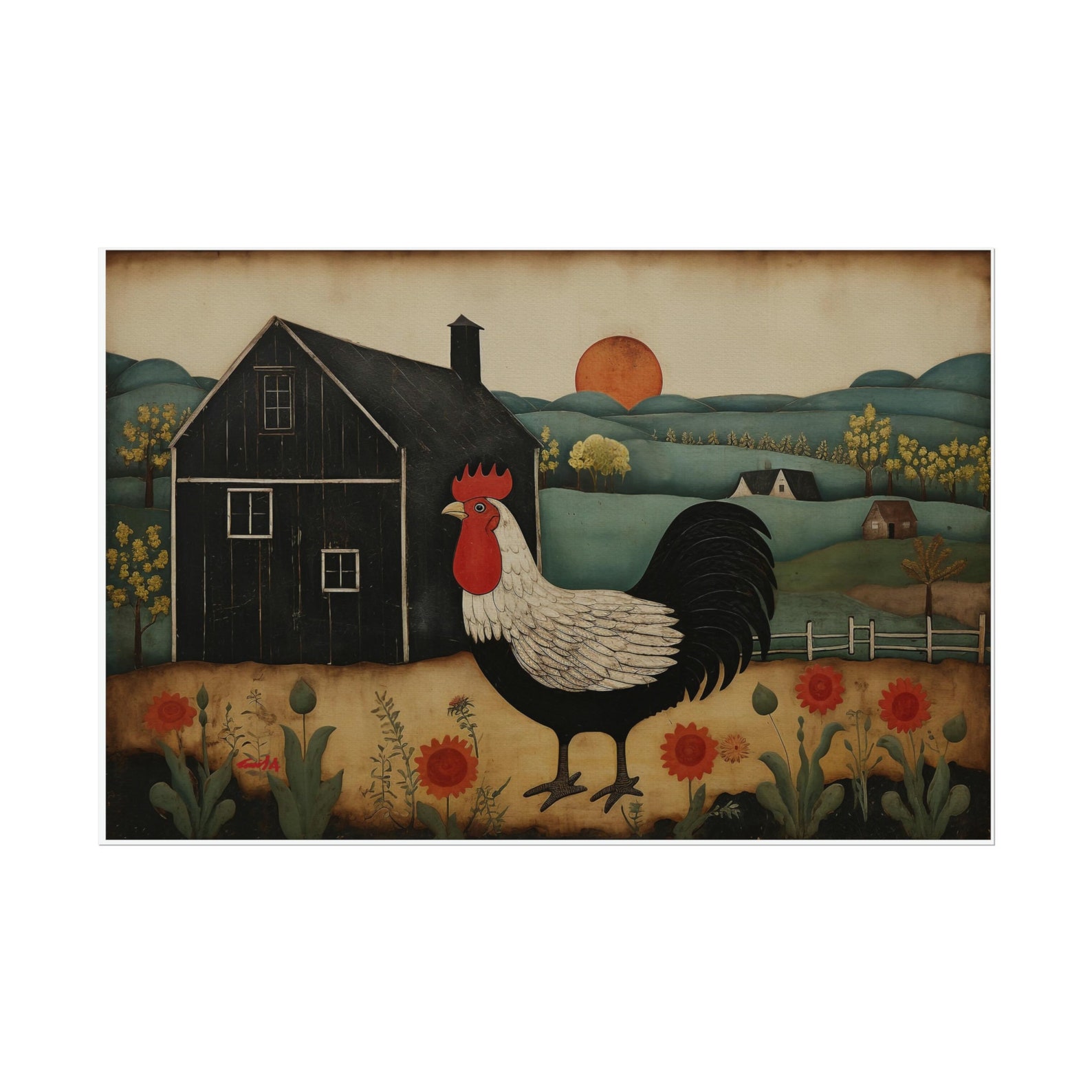 Folk Art Americana Decorative Prints Wall Art Landscape Interior Design ...