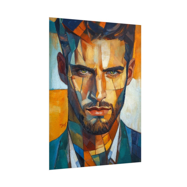 Cubism Male Portrait Art: Geometric Face Painting, Abstract Male ...