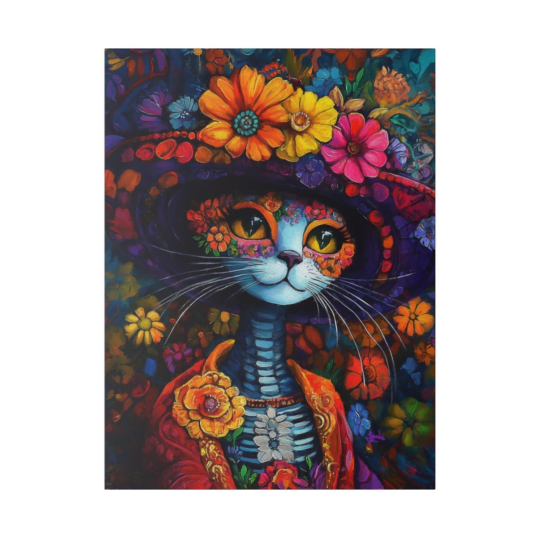 Day of the Dead Catrina Cat Art, Mexican Fiesta Painting - Etsy