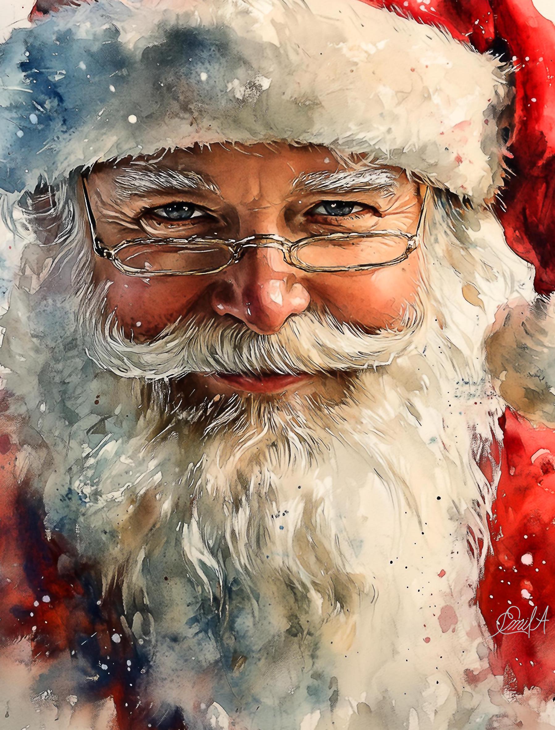 Santa Claus Watercolor Contemporary Artwork for Christmas Spirit ...