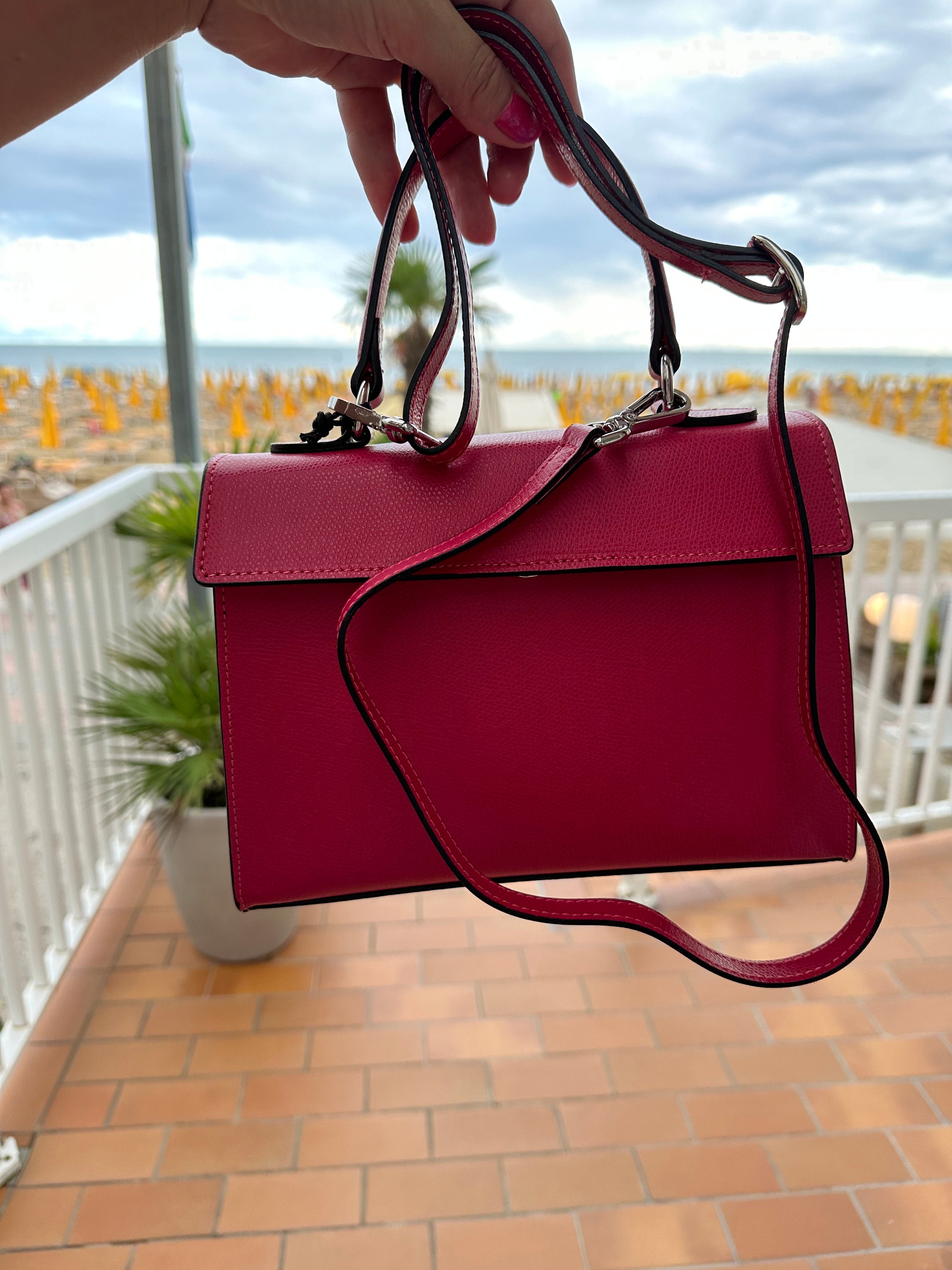 Modern Original Raspberry Bag Made of Genuine Italian Leather Casual ...