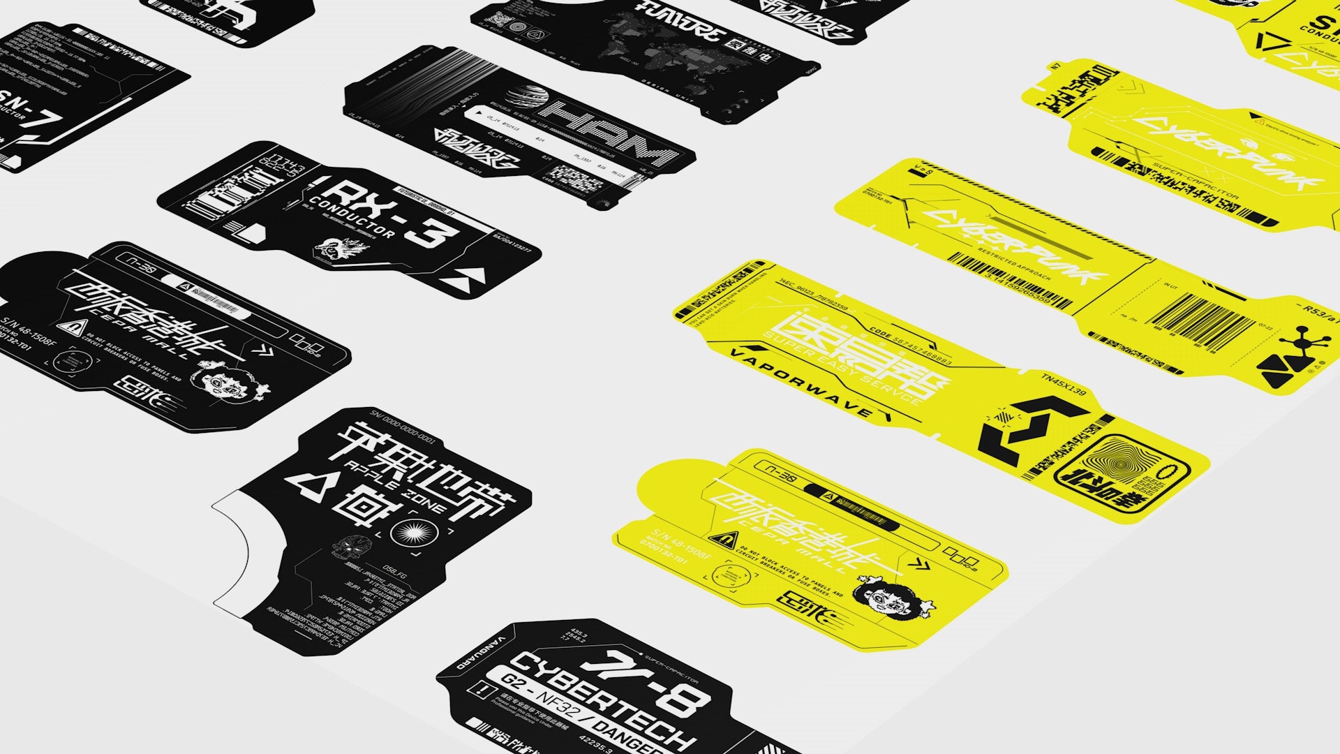 Digital Cyberpunk Decals , Vectors , Labels and Futuristic Sci-fi ...