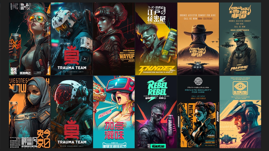 Cyberpunk Poster, Gaming Cyberpunk Advertising Banners , Cyberpunk Art ...