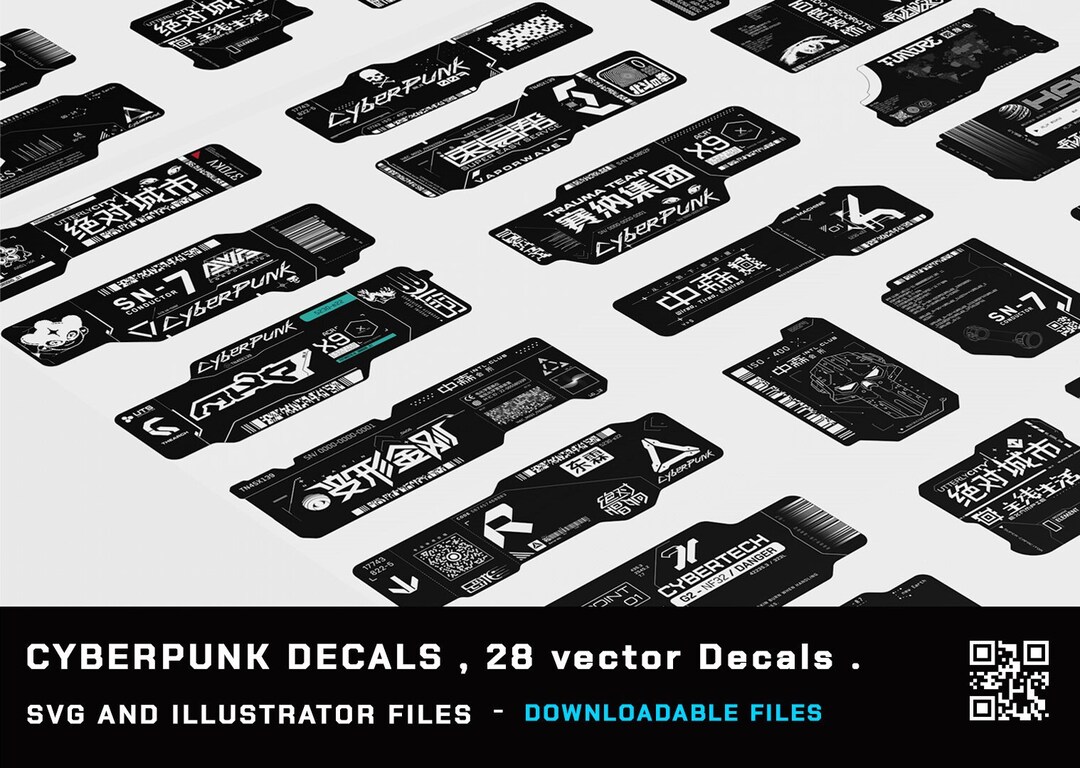 Digital Cyberpunk Decals , Vectors , Labels and Futuristic Sci-fi ...