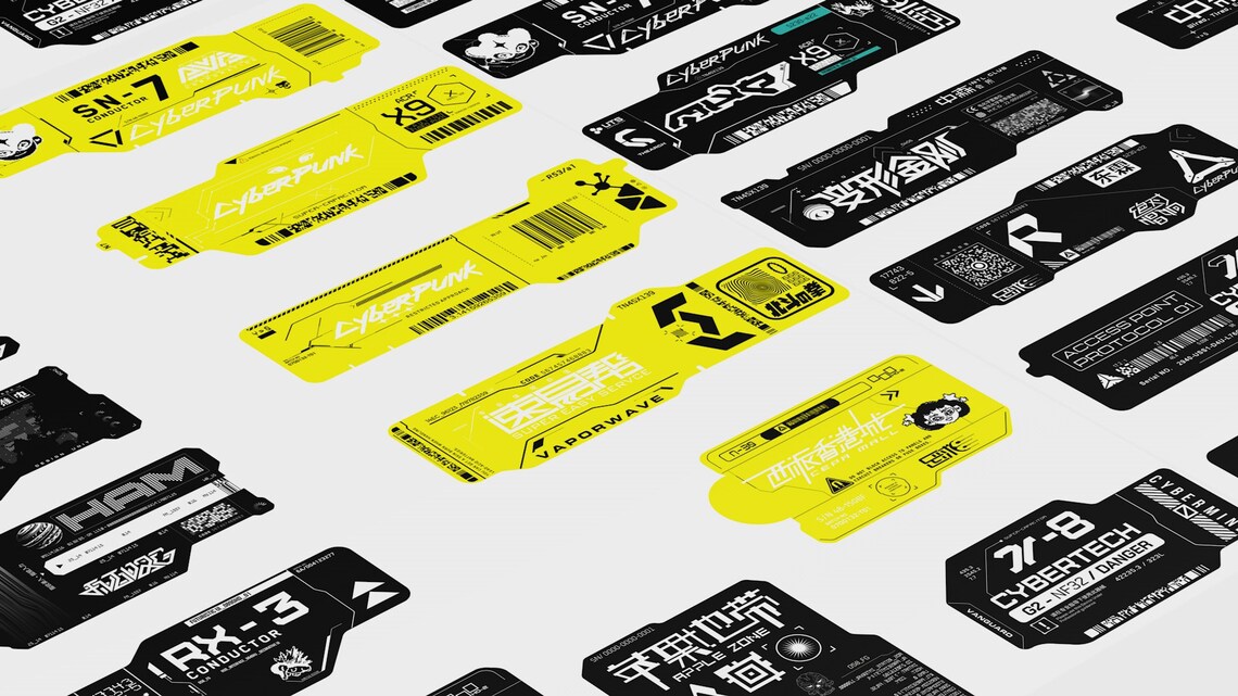 Digital Cyberpunk Decals , Vectors , Labels and Futuristic Sci-fi ...