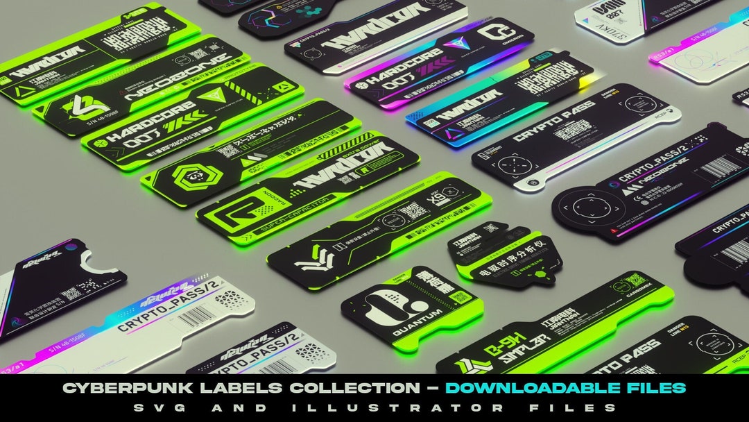Digital Cyberpunk Decals , Vector Labels and Futuristic Sci-fi Stickers ...