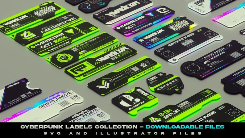 Digital Cyberpunk Decals , Vector Labels and Futuristic Sci-fi Stickers ...