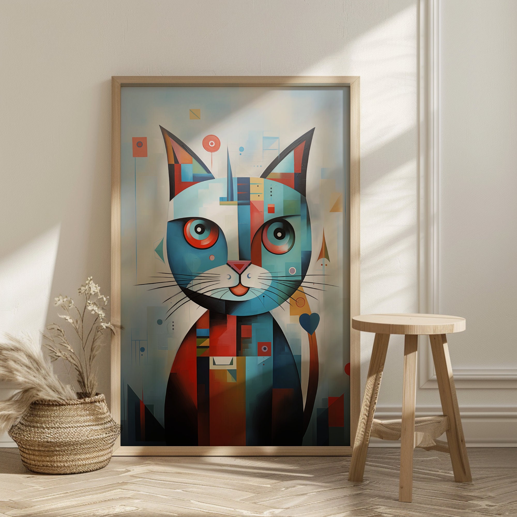 Abstract Cat Print, Cat Wall Art Decor, Colorful Feline Art, Cat Lover ...