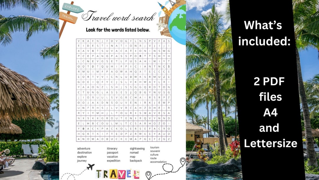 Printable Travel Word Search - Word Search Puzzle - Etsy