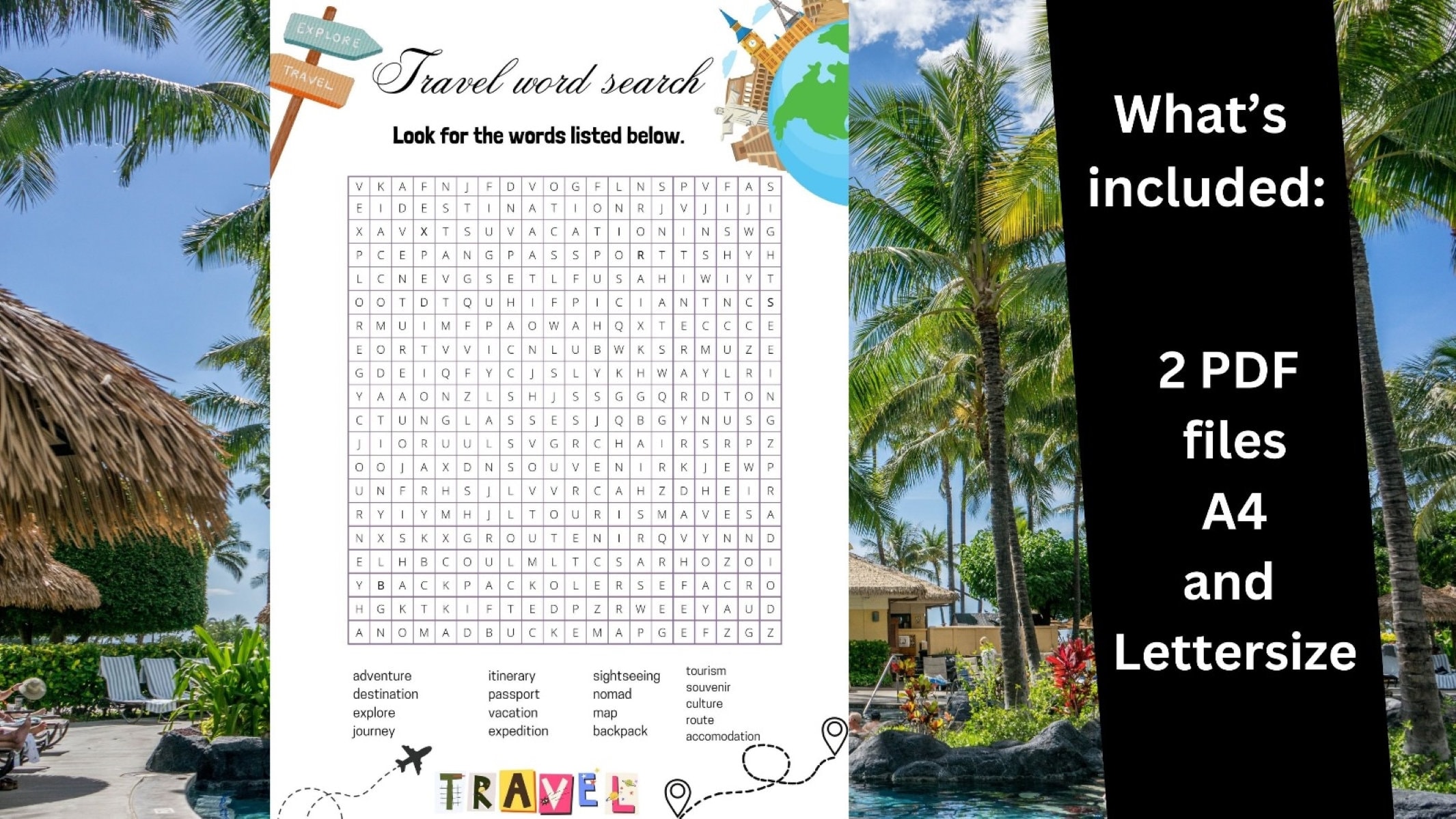 Printable Travel Word Search - Word Search Puzzle - Etsy