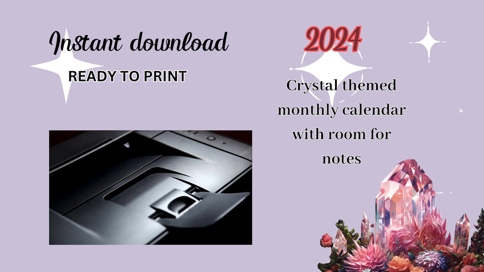 2024 Crystal Calendar Birth Gemstones, Watercolor Printable Digital ...