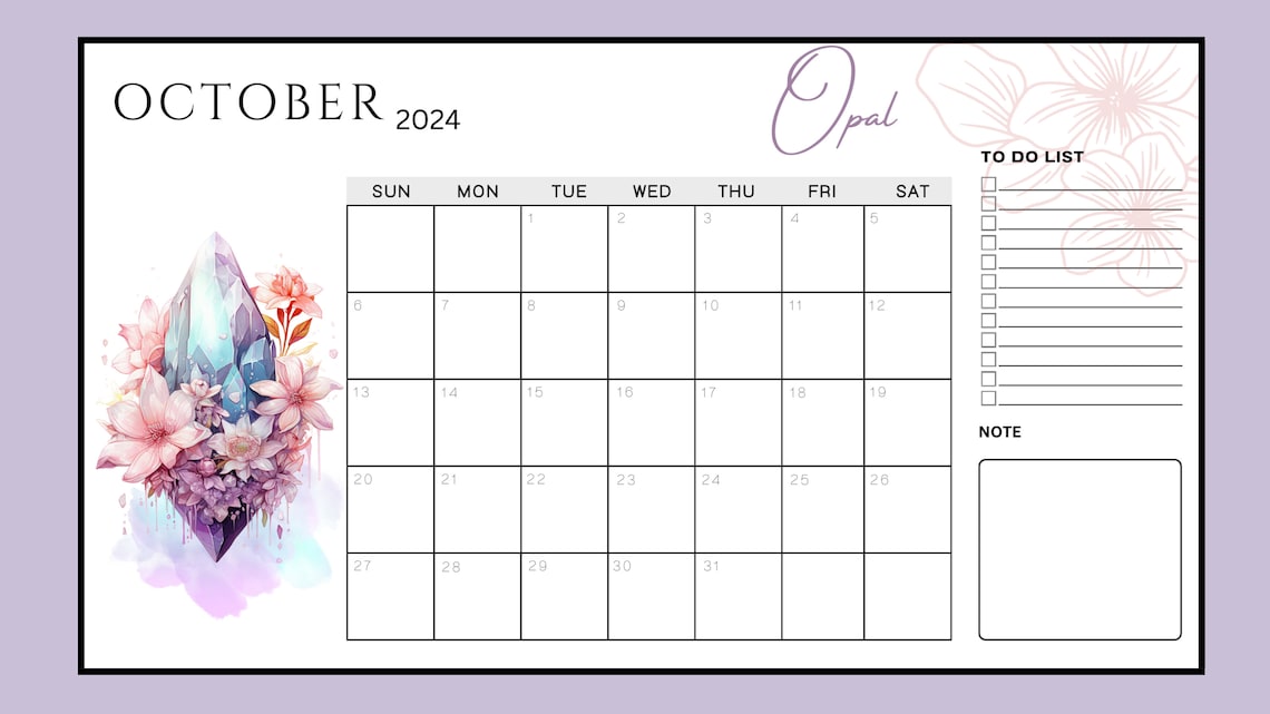 2024 Crystal Calendar Birth Gemstones, Watercolor Printable Digital ...