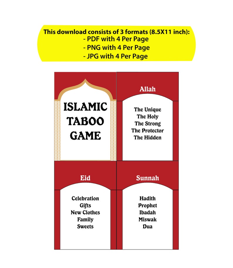 Islamic Taboo Game Flash Cards, Ramadan Activities, Entertainment ...