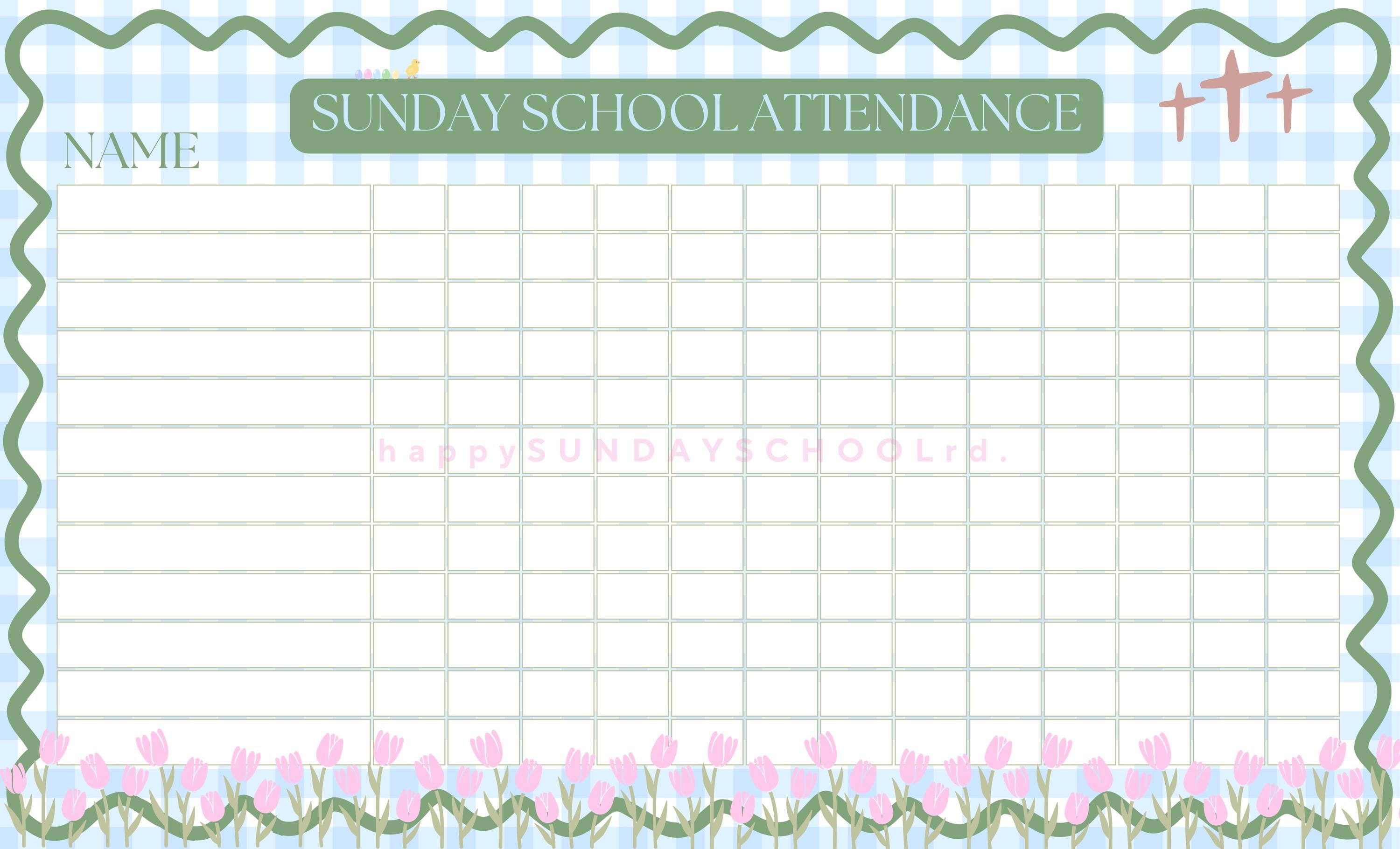 Sunday School Attendance Chart Calendar Printable Spring 2025 - DIGITAL ...