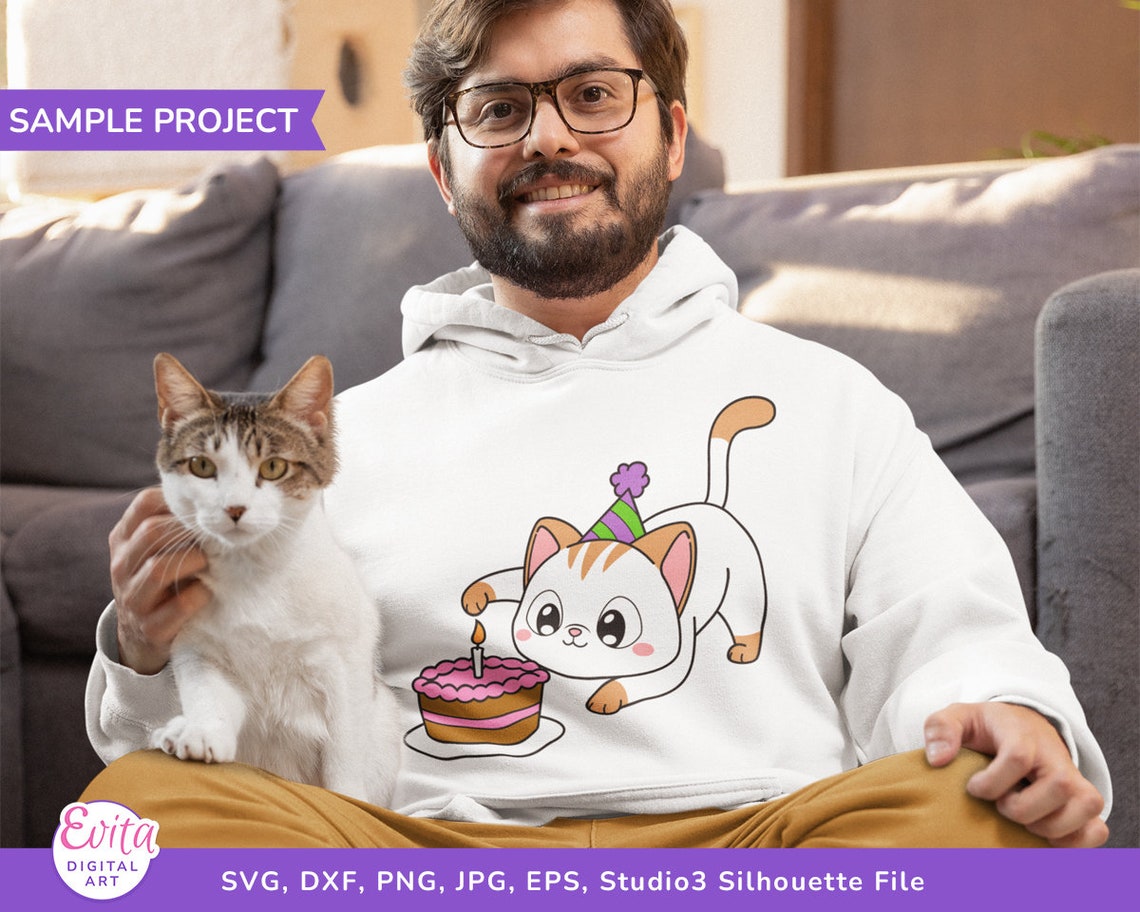 Birthday Cats Clipart SVG Bundle Silhouette, Cricut Cute Cat Party Clip ...