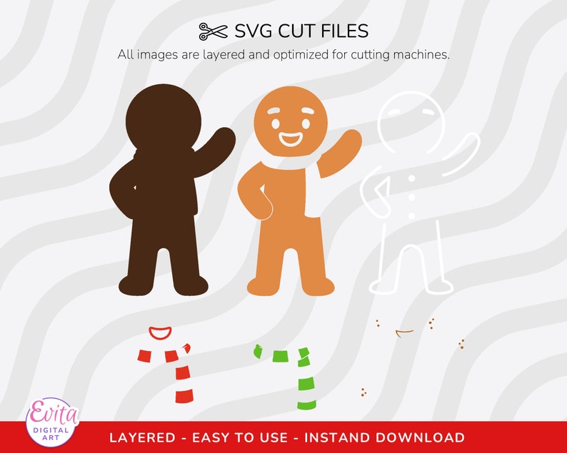 Gingerbread Man SVG Clipart Set - Layered Cut Files - Cricut ...