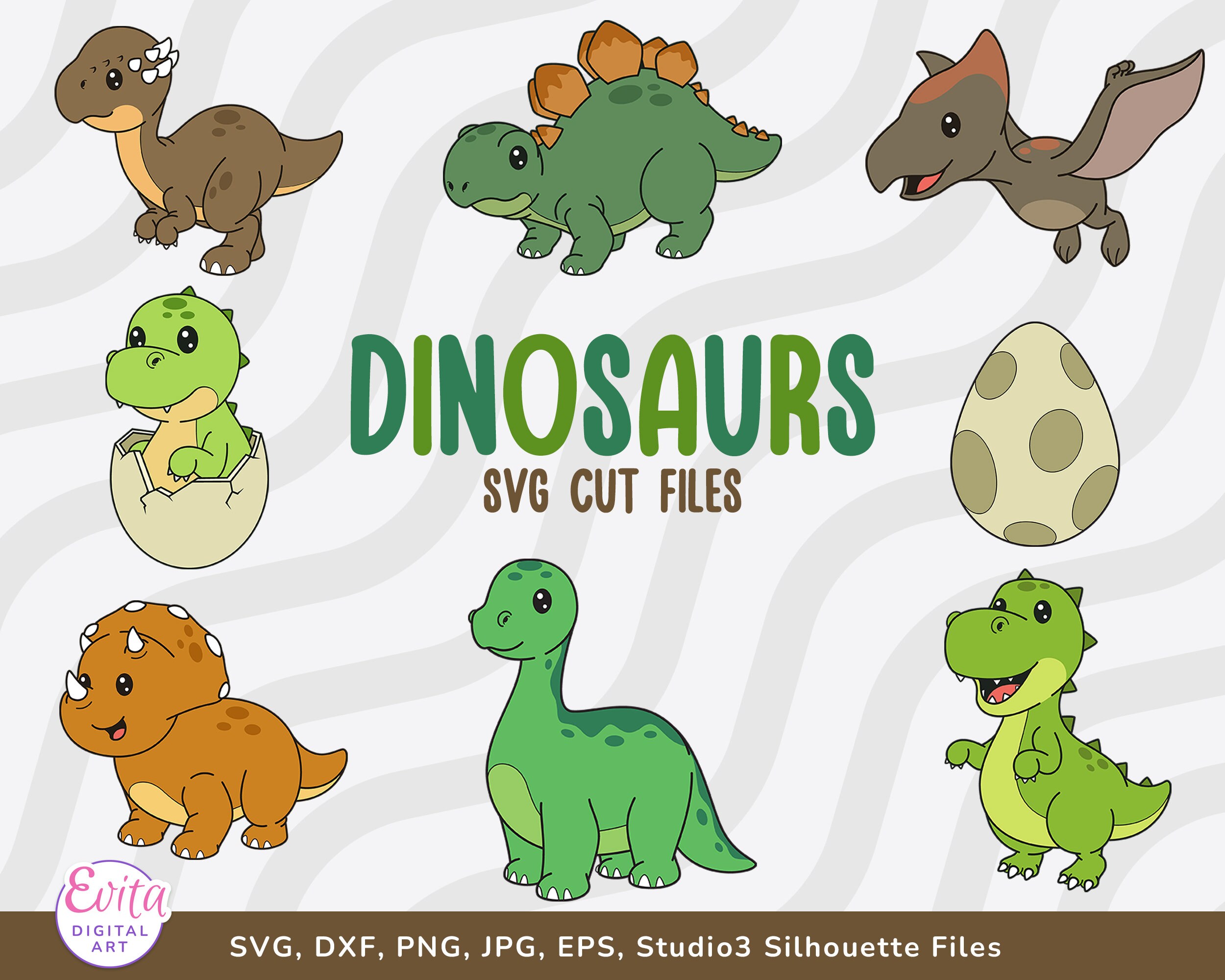 Cute Dinosaur SVG Bundle - Cricut, Silhouette Cut Files - Dinosaur ...
