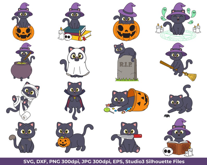 Halloween Black Cat SVG Clipart Set - Layered Cut Files - Cricut ...