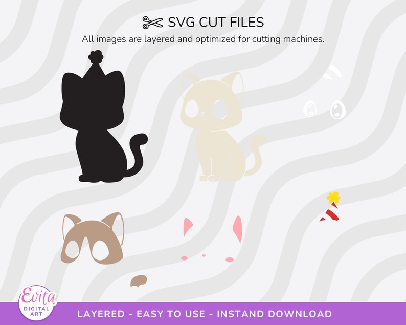 Paquete SVG de imágenes prediseñadas de gatos de cumpleaños - Silueta ...