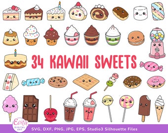 Kawaii Sweets Clipart Cute Sweet Candy Clipart Food Cake Donut Cupcake ...