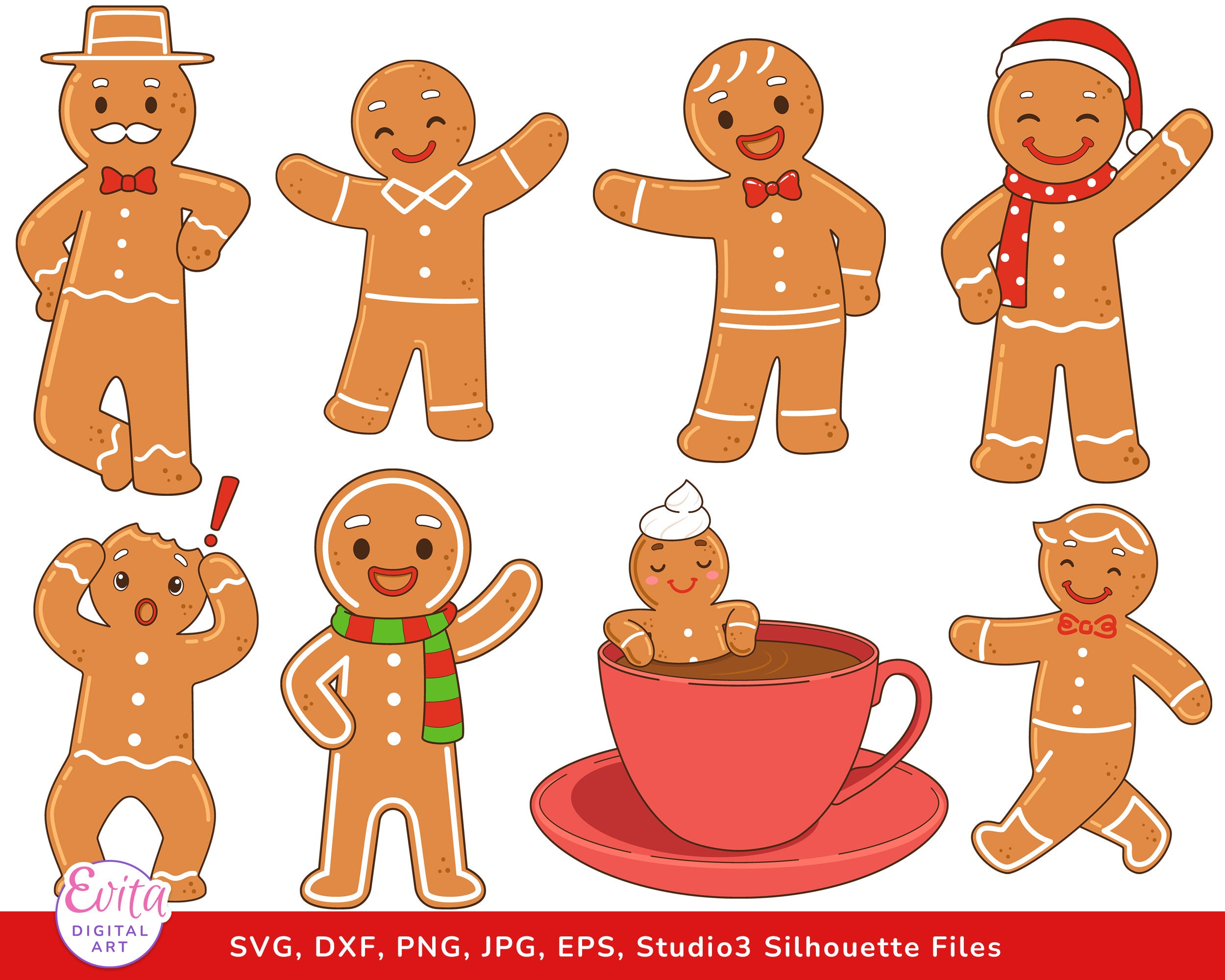 Gingerbread Man SVG Clipart Set - Layered Cut Files - Cricut ...