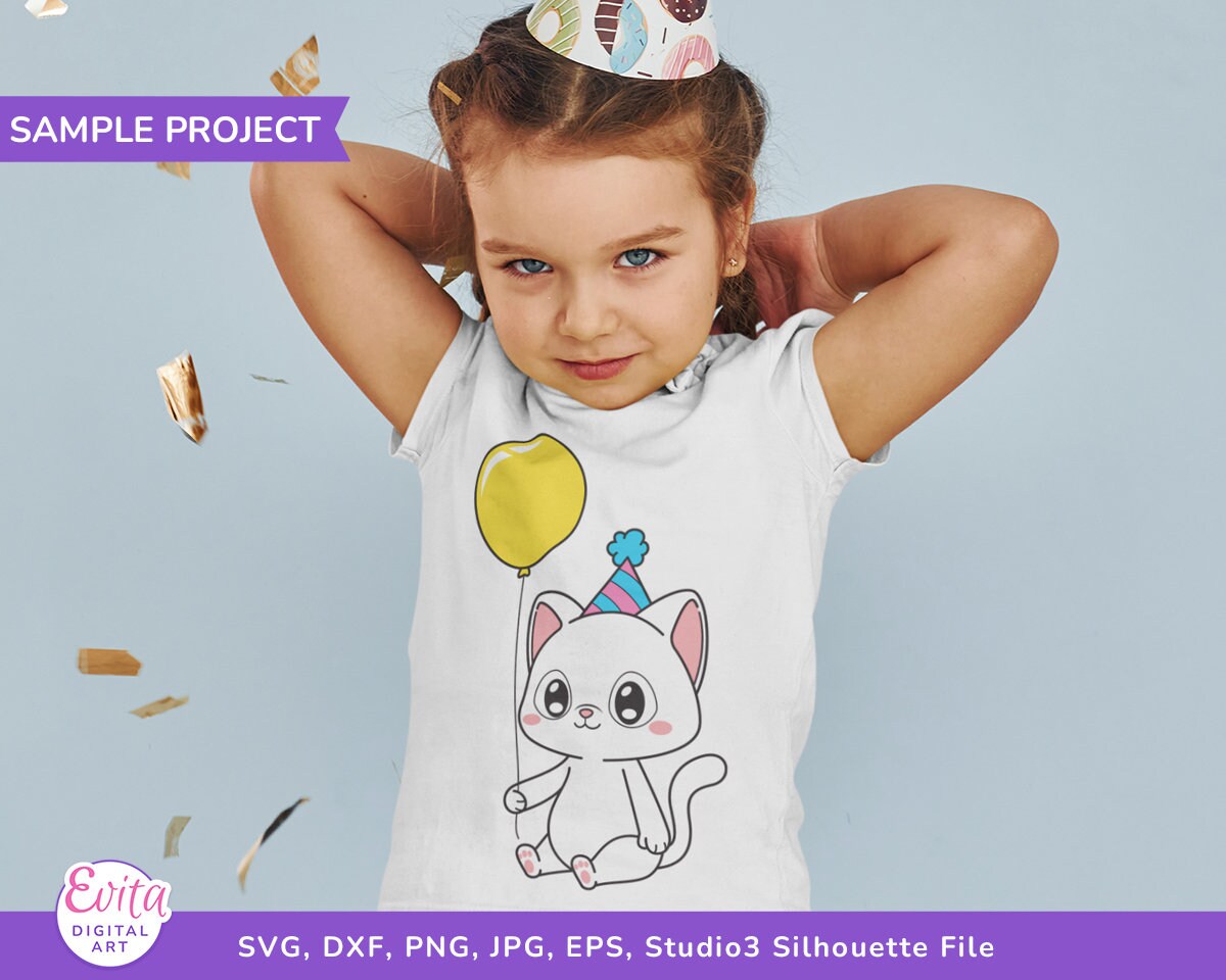 Birthday Cats Clipart SVG Bundle - Silhouette, Cricut - Cute Cat Party ...