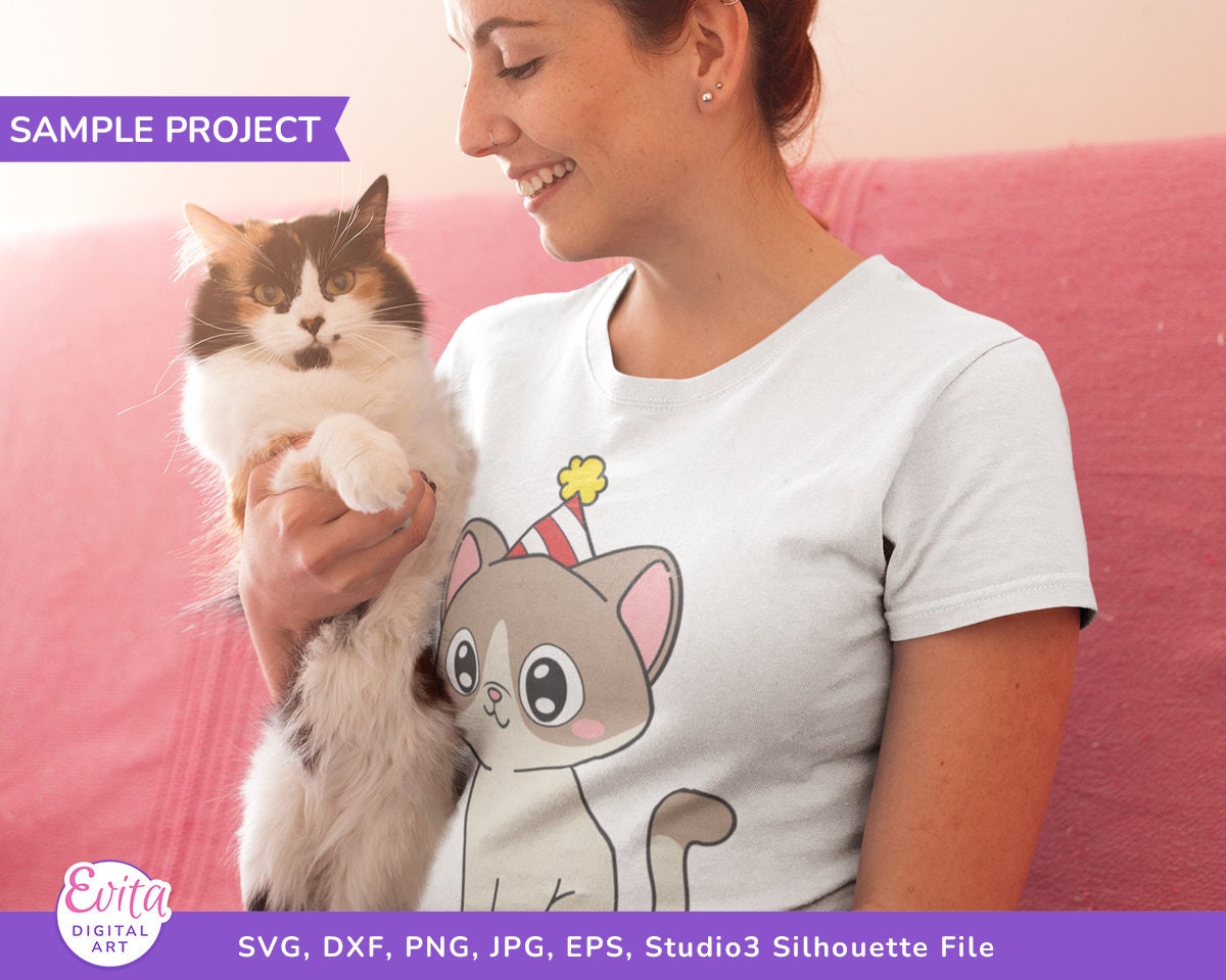 Birthday Cats Clipart SVG Bundle - Silhouette, Cricut - Cute Cat Party ...