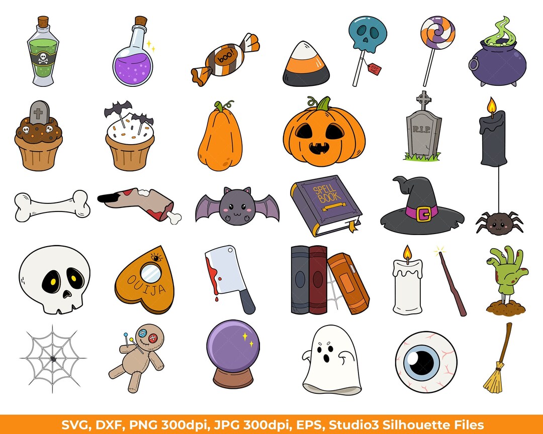 Halloween SVG Clipart Set - Layered Cut Files - Cricut, Silhouette, EPS ...