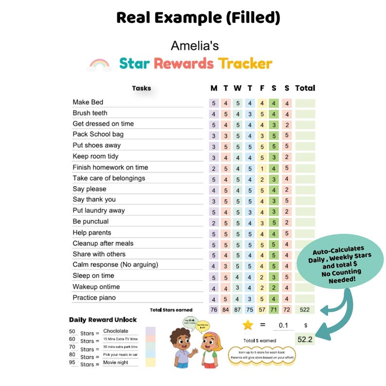 Kids Reward Chart Printable Star Reward Tracker | Chore Chart for Kids ...