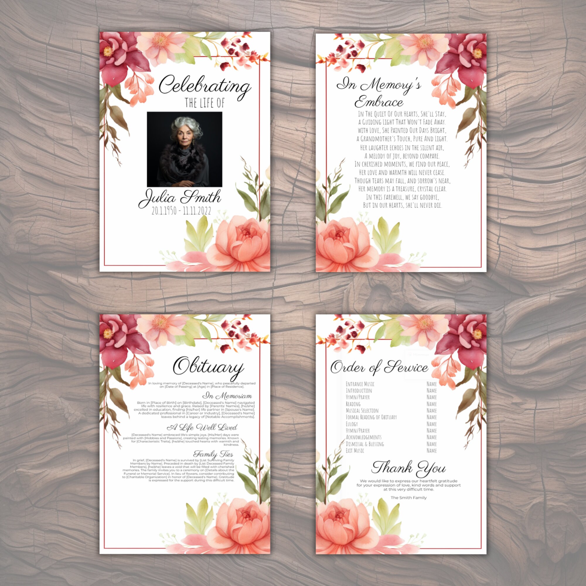 Editable Funeral Program Template Digital Memorial Service - Etsy