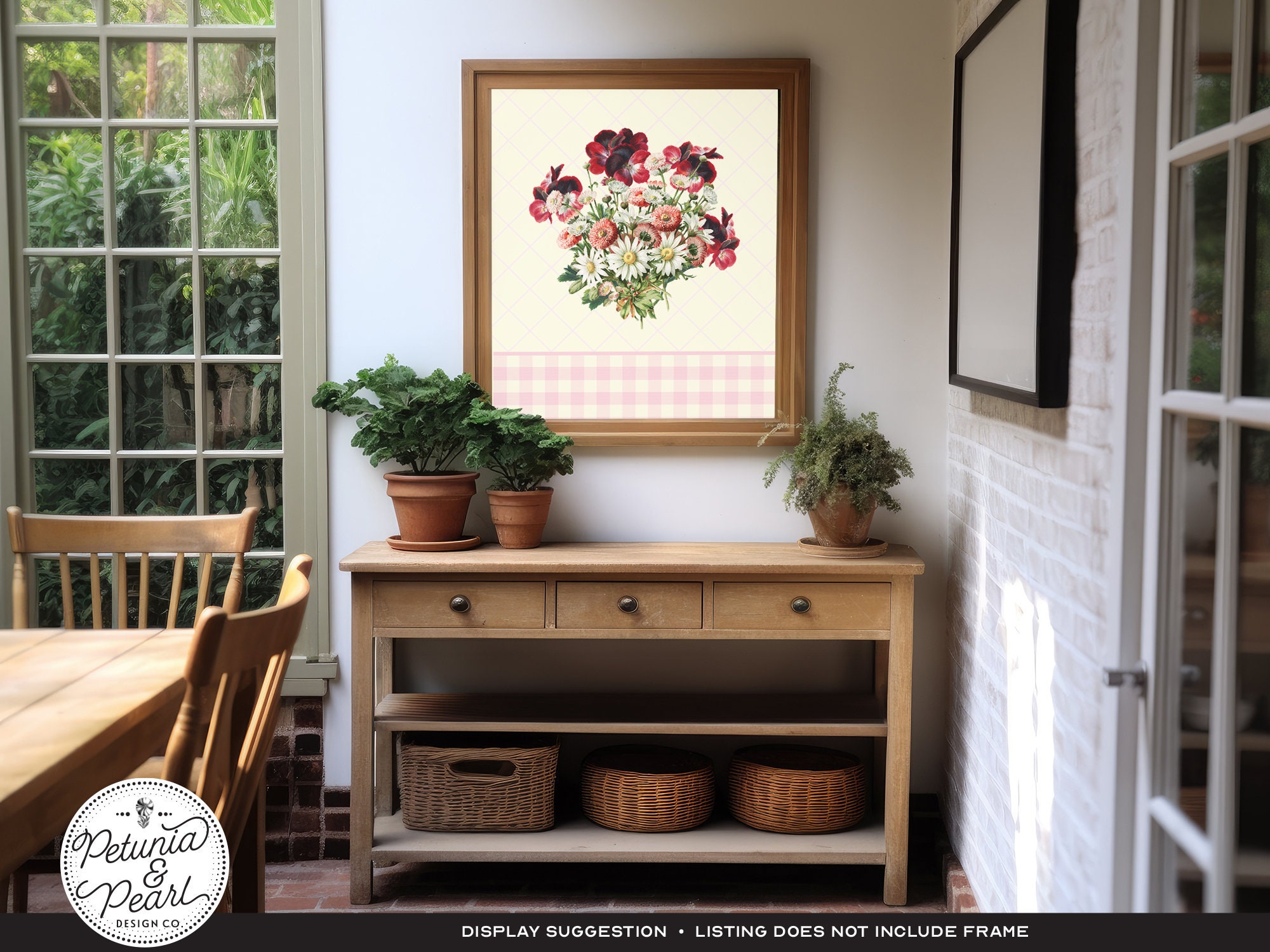 Pink Gingham & Posies Vintage Kitchen Canister Inspired Art Print ...