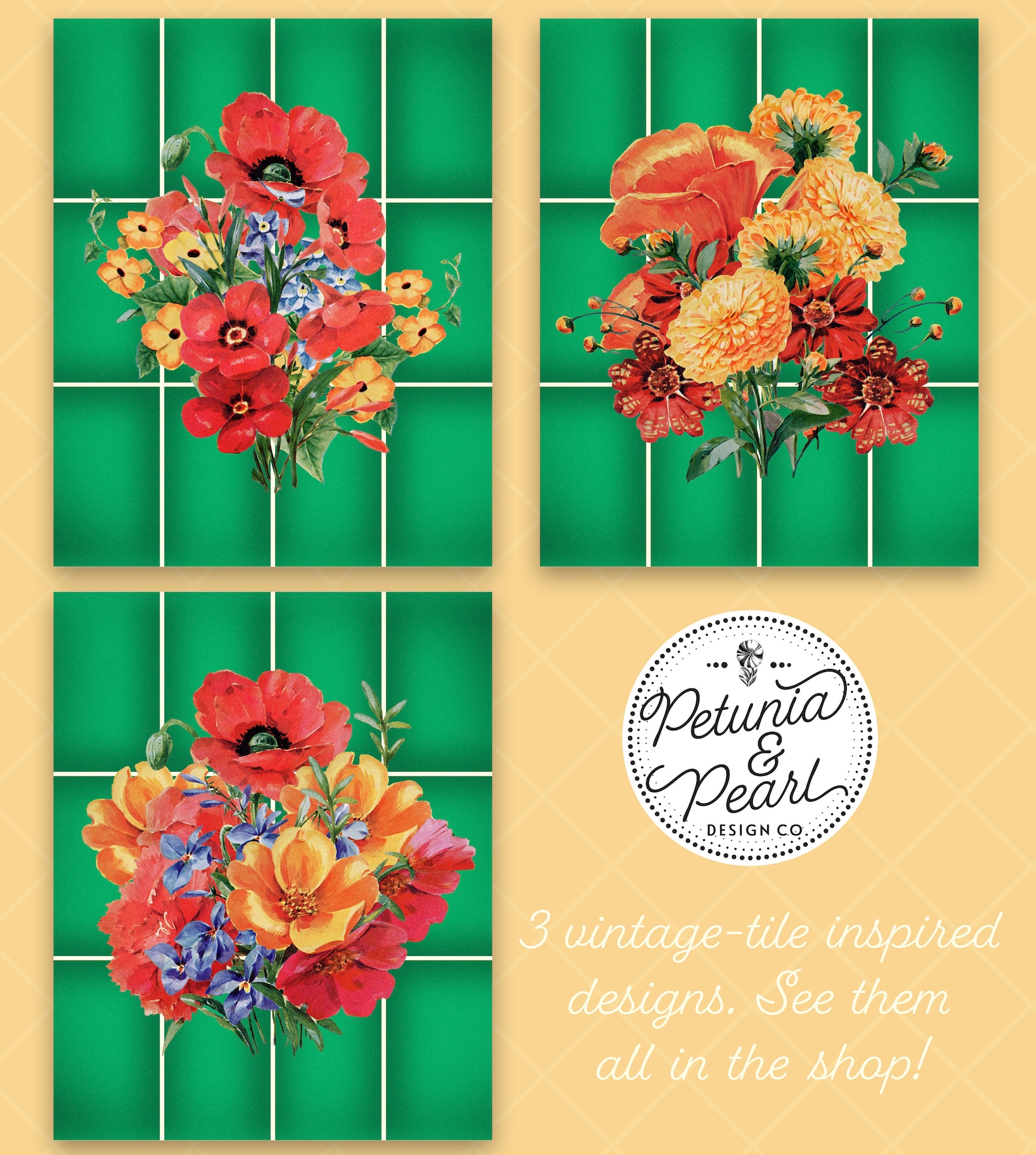 Poppy Bouquet Wall Art · Retro Style Print · Vintage Reproduction Decor ...