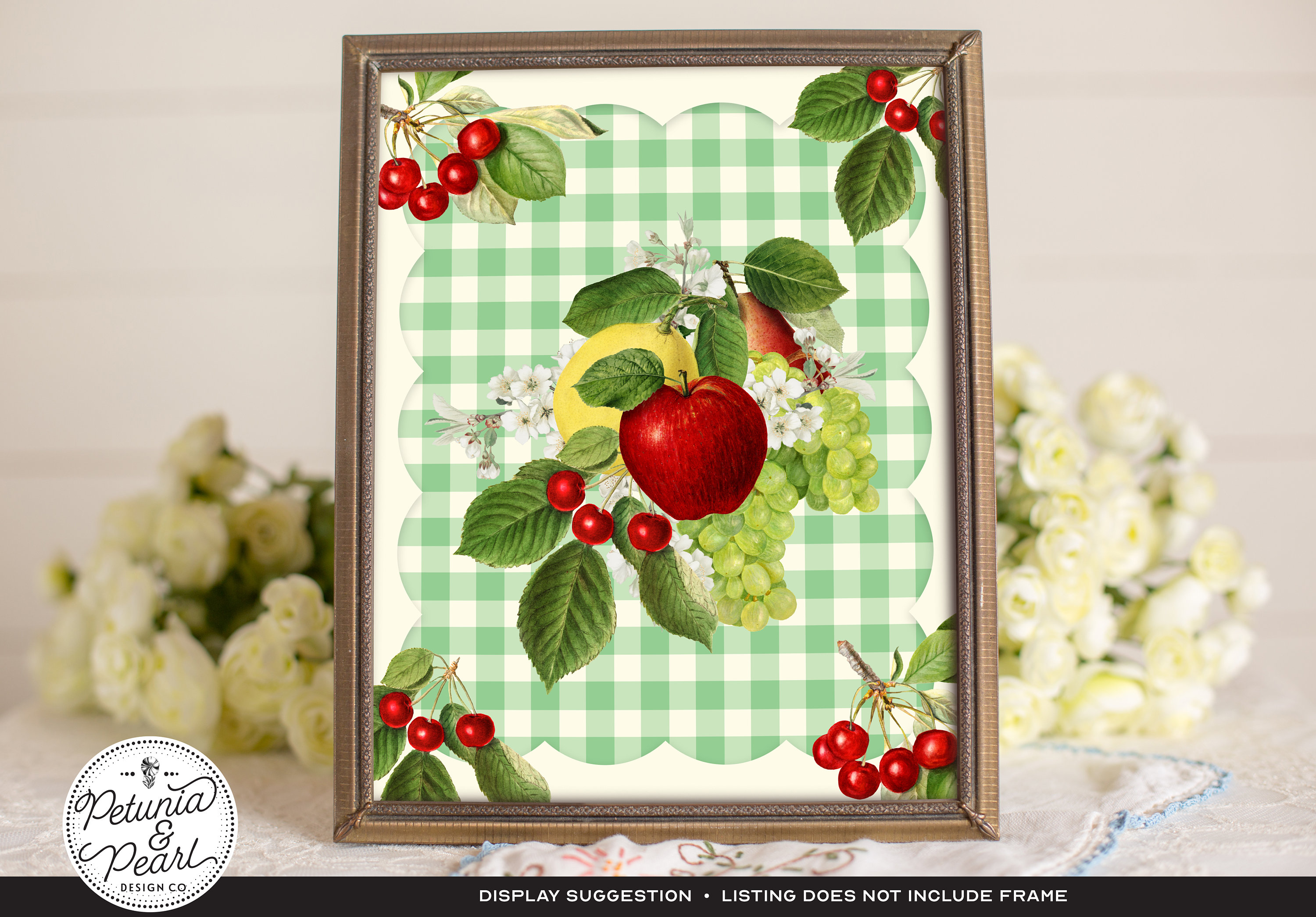 Mint Gingham & Fruit Wall Art · Retro Style Print · Inspired by Vintage ...