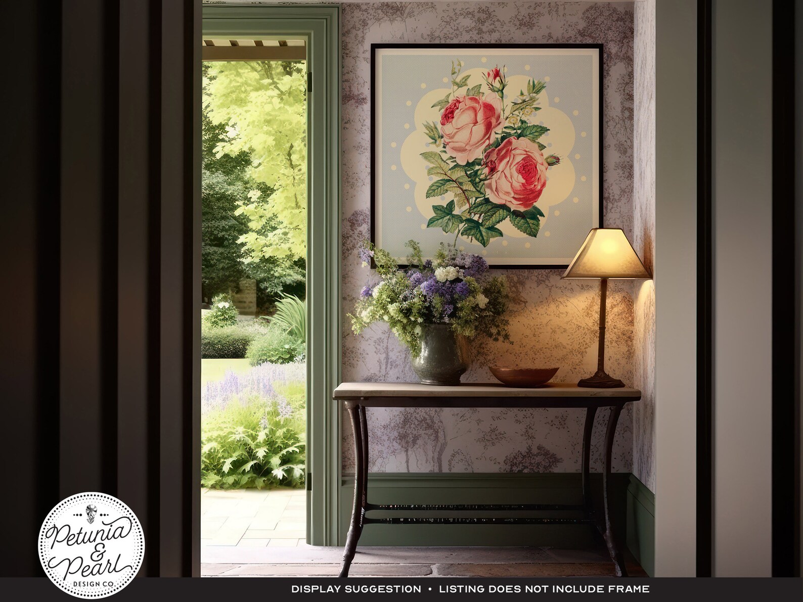 Rose Bouquet Wall Art in Blue · Vintage Style Print · Cottagecore ...