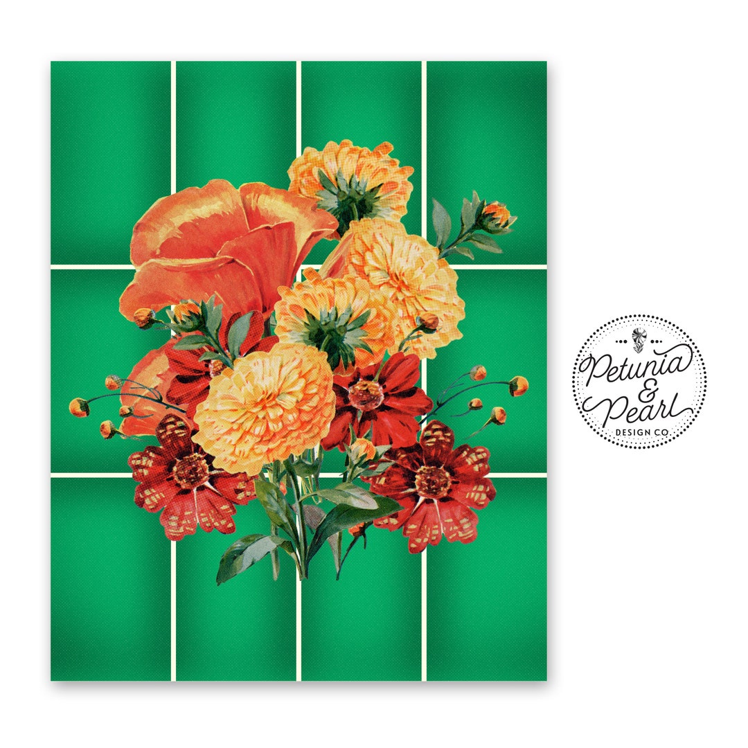 Marigold Bouquet Tile Wall Art · Retro Style Print · Vintage ...