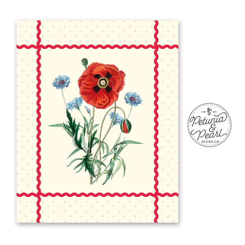 Poppy & Bachelor Buttons Ric-rac Wall Art, Inspired by Vintage ...