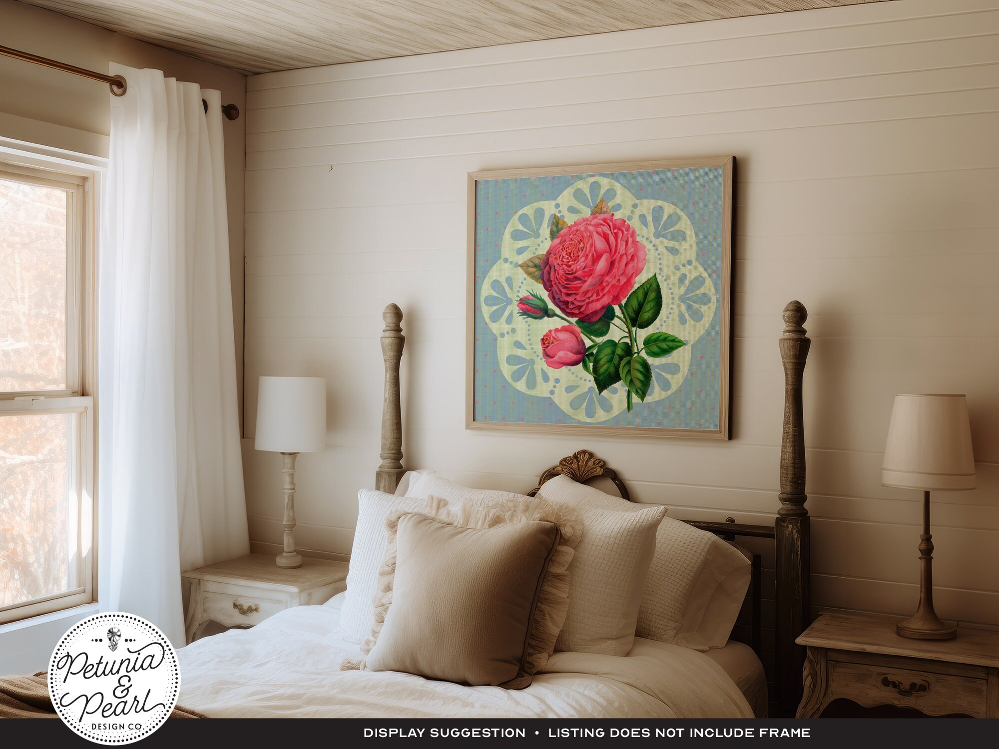 Lacy Pink Rose Square Wall Art · Vintage Style Decor for Farmhouse ...