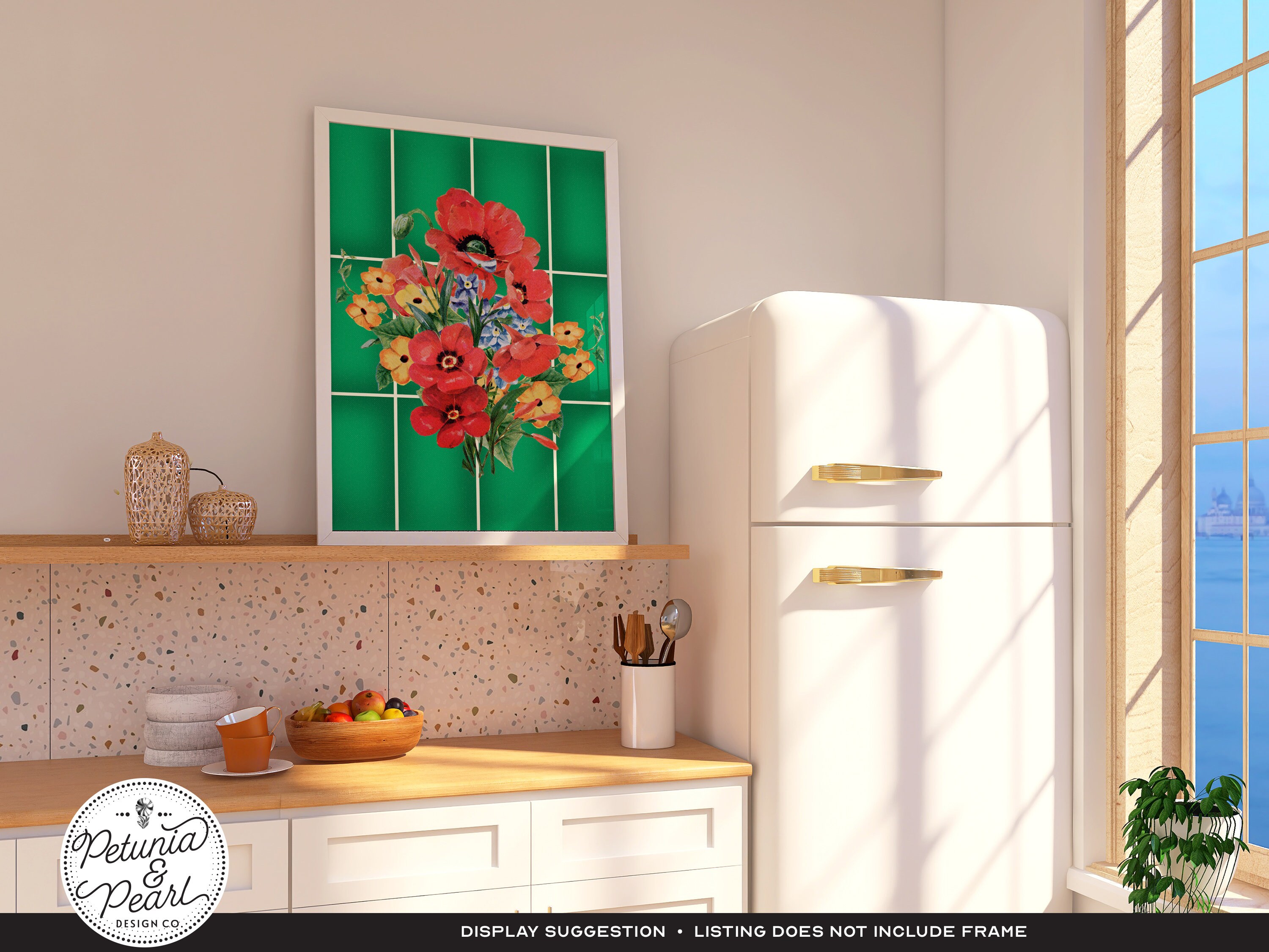 Poppy Bouquet Wall Art · Retro Style Print · Vintage Reproduction Decor ...