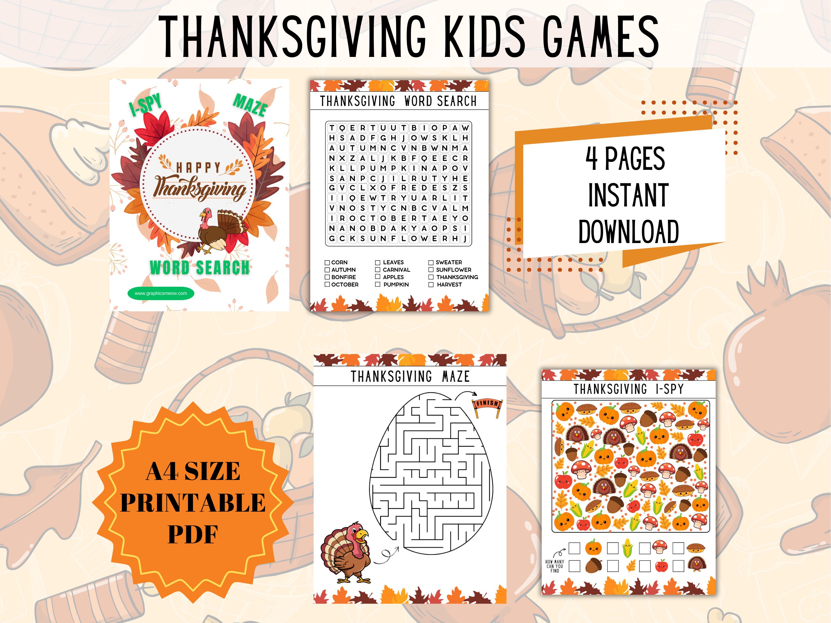 Thanksgiving Word Search, Maze, and I-spy Game Printables ...