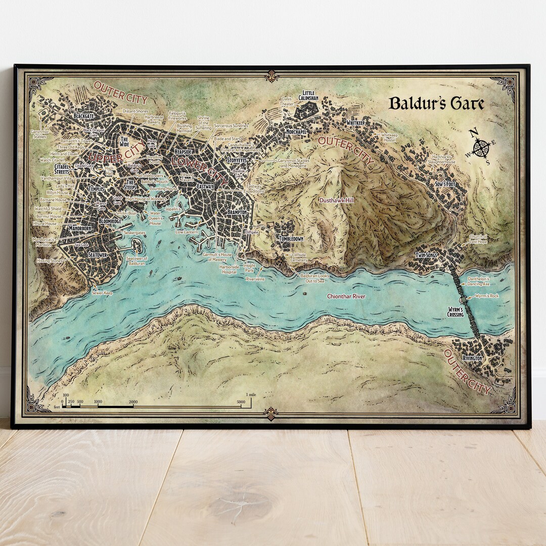 Baldur's Gate Map Poster, Wall Art & Fine Art Print, Home Decor, Game ...