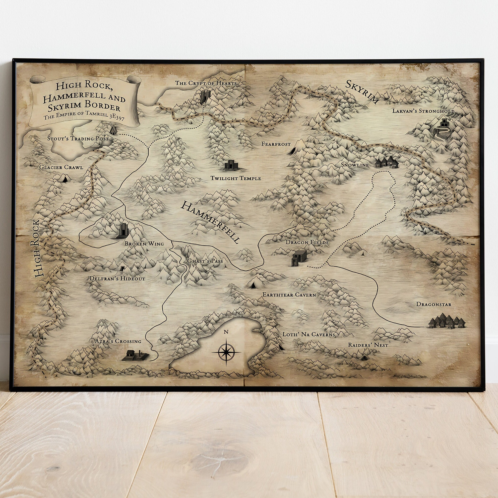 Skyrim Map Poster, Wall Art & Fine Art Print, Home Decor, Game Poster ...