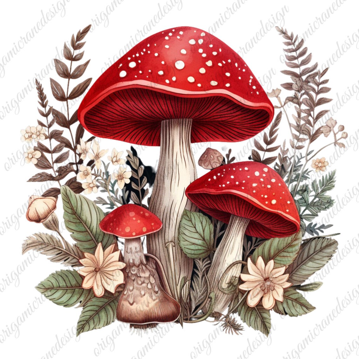 Botanical Red Toadstool Illustration Set: 4 High Quality 300 DPI ...