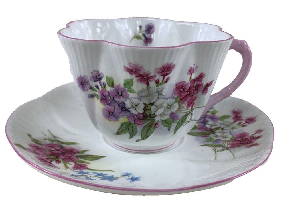 Vintage Shelley Pink Floral Stocks Dainty Tea Coffee Cup Saucer England ...