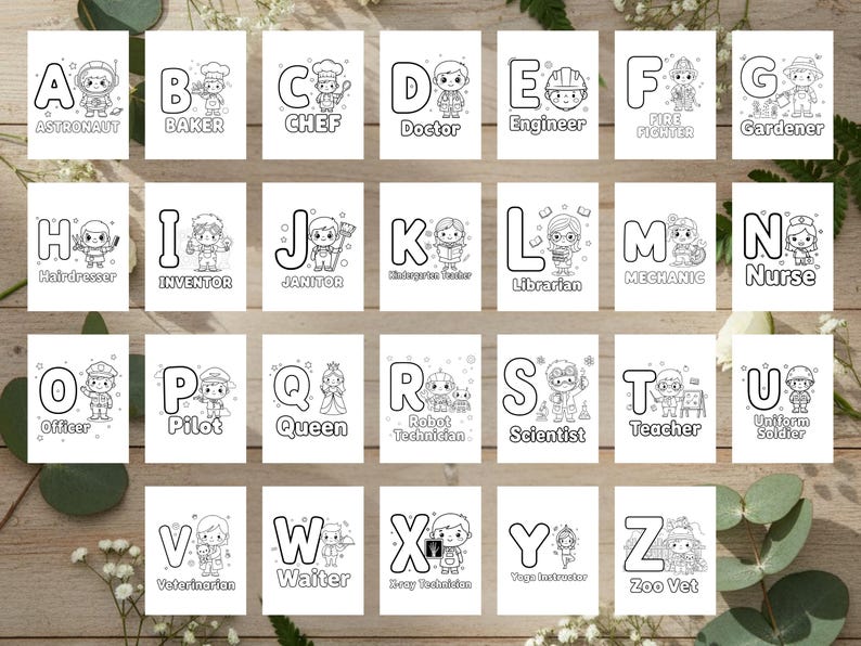 Occupation Alphabet ABC Coloring Book, Career Theme Instant Printable ...