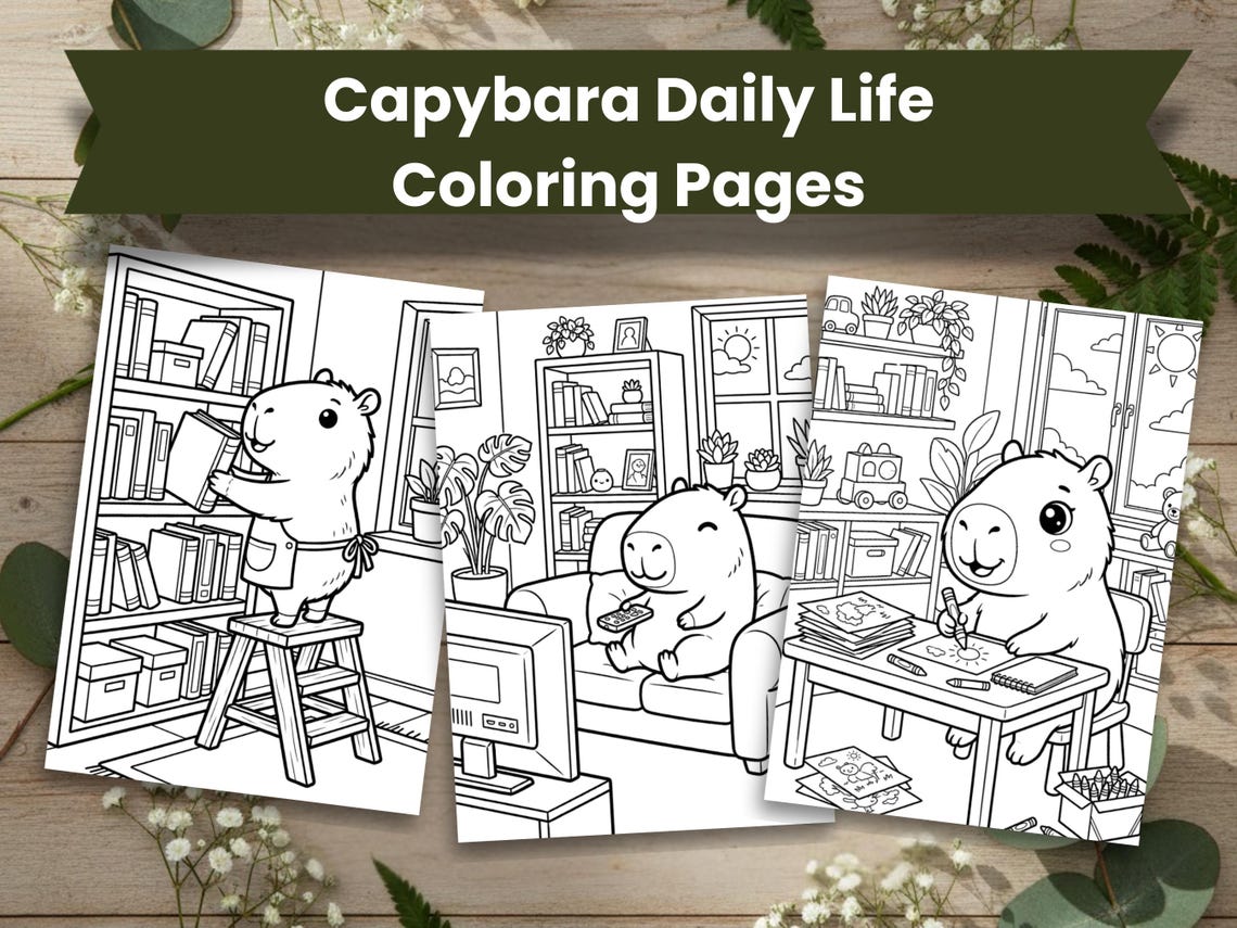 Capybara Daily Life Coloring Sheet – Holiday Kids Activity (digital ...