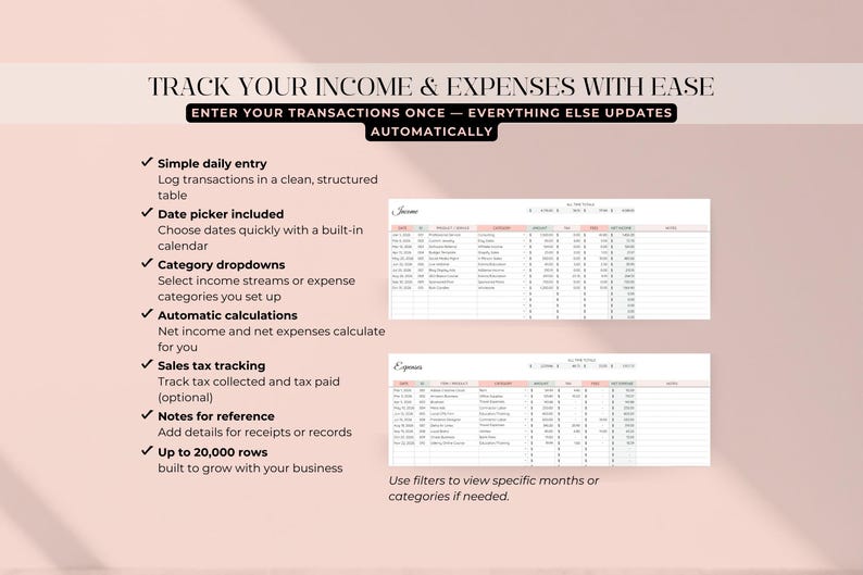 Bookkeeping Spreadsheet Google Sheets Small Business | Solopreneur ...
