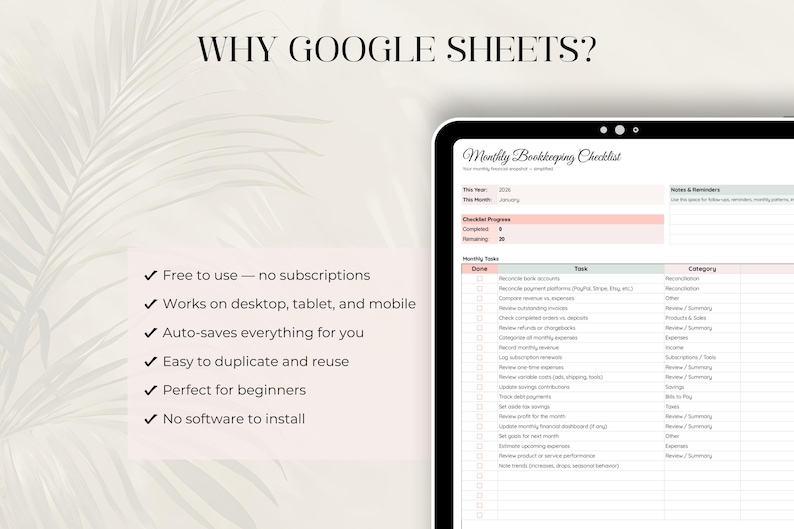 Bookkeeping Checklist Google Sheets | Daily, Weekly & Monthly ...