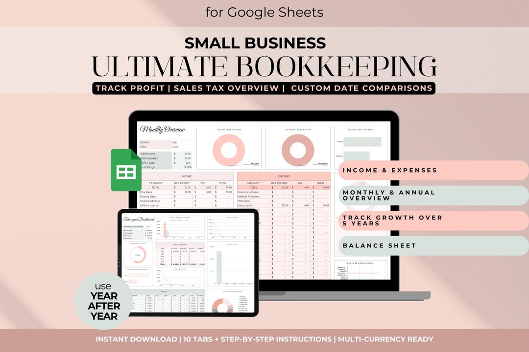 Bookkeeping Spreadsheet Google Sheets Small Business | Solopreneur ...