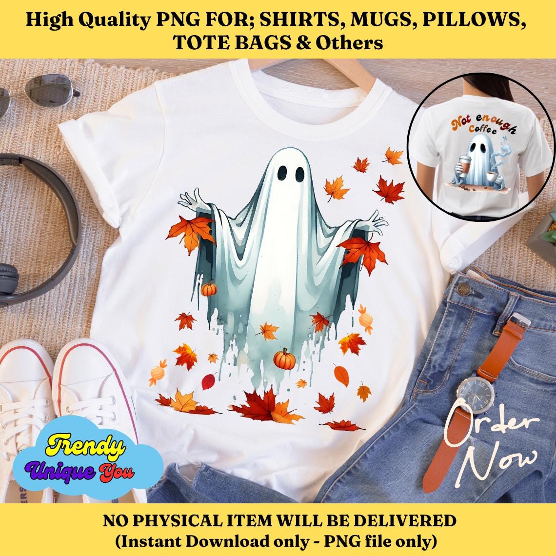 Ghost Fall Png, Cute Ghost PNG Design, Halloween Ghost, Ghost Coffee ...